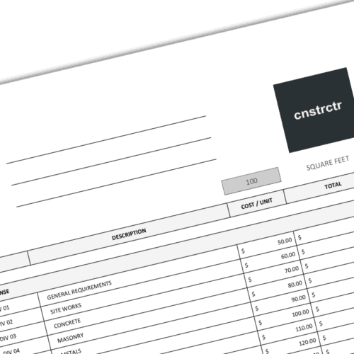 Construction Estimate Summary Template - Construction Files