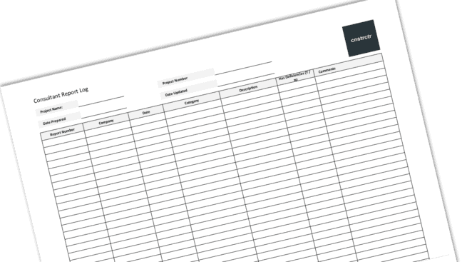 Consultant Inspection Report Log Template - Construction Files