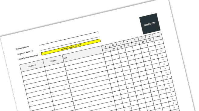 Hourly Labour Timecard Template - Construction Files