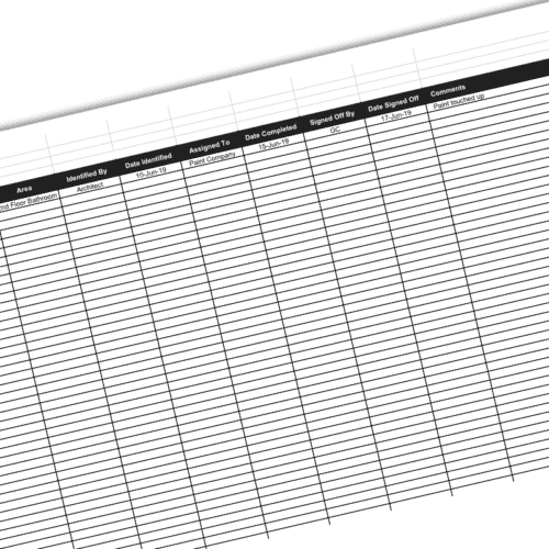 Deficiency Log Template - Construction Files