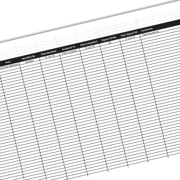 Deficiency Log Template - Construction Files