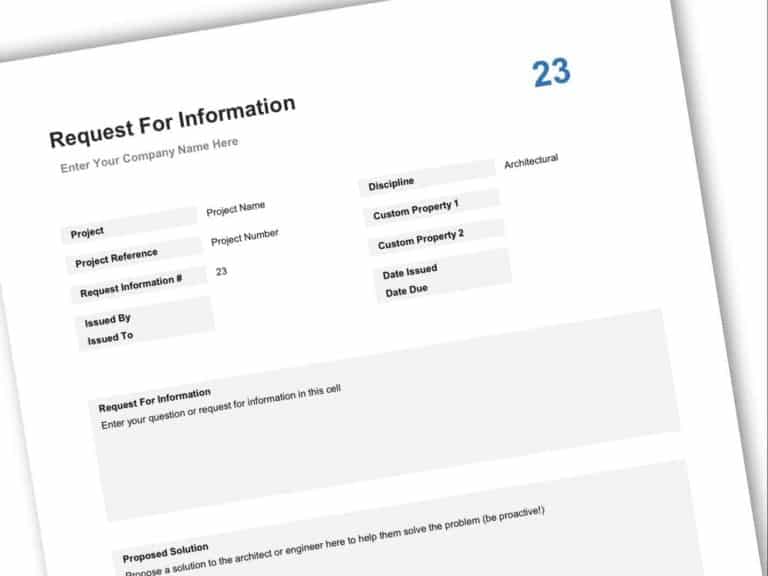 Request For Information (RFI) Excel Template - Construction Files