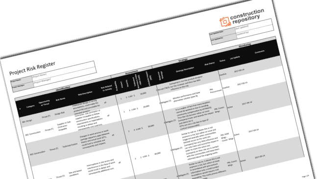 Construction Risk Register Template - Construction Files