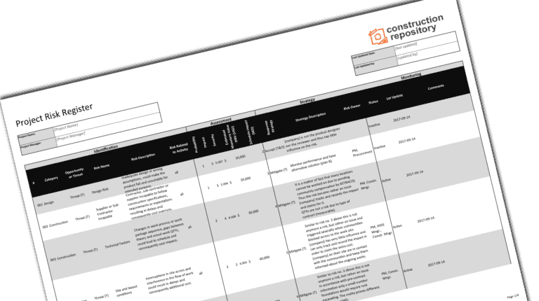 Construction Risk Register Template - Construction Files
