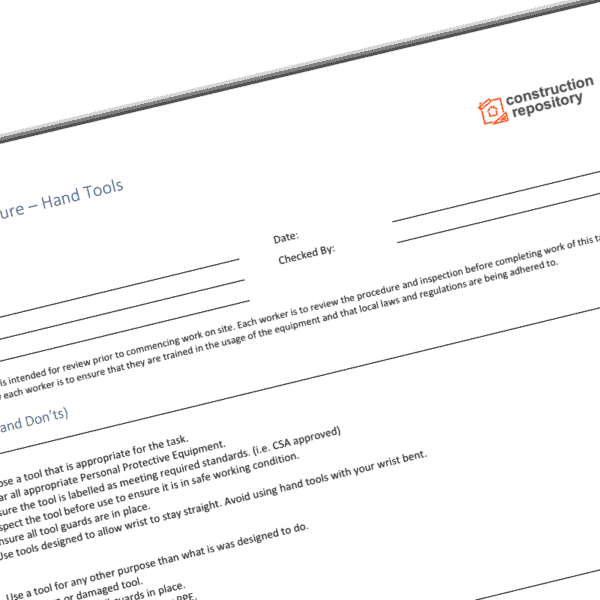 Safe Work Procedure - Hand Tools - Construction Files