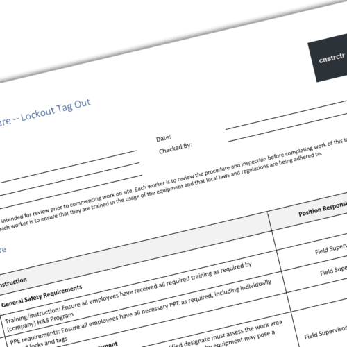 Safe Work Procedure - Lock Out Tag Out Template - Construction Files