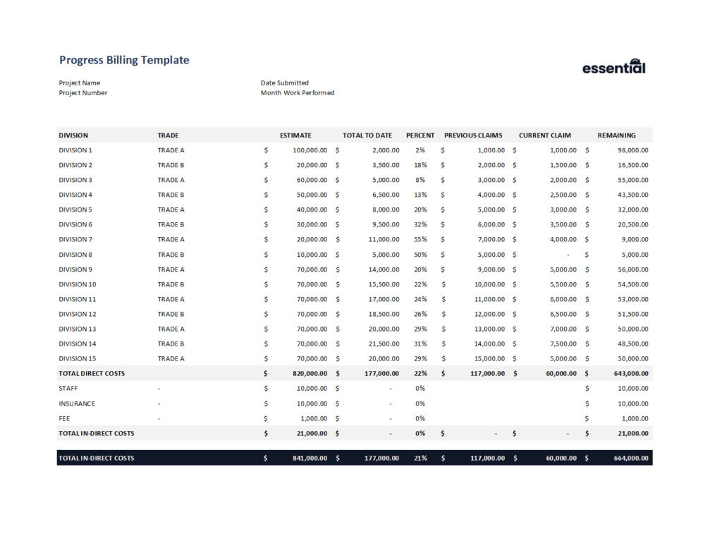 Construction Progress Billing Template - Construction Files