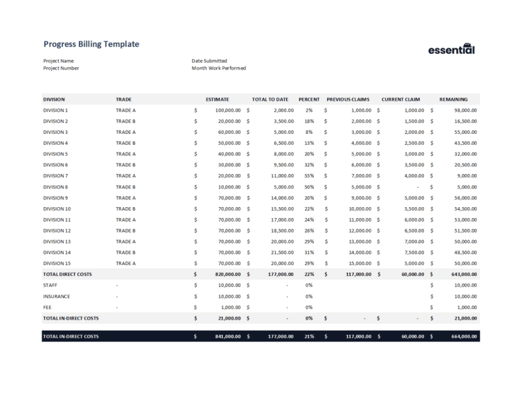 Construction Progress Billing Template - Construction Files