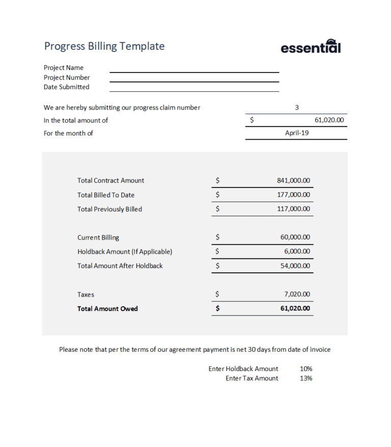 Construction Progress Billing Template - Construction Files