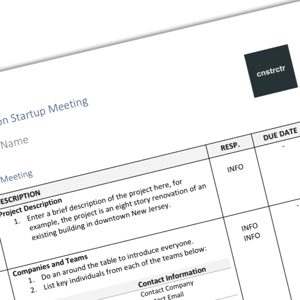 Construction Startup Meeting Template - Construction Files