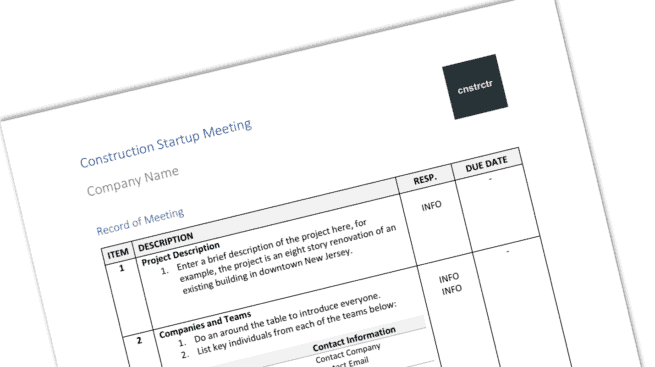 Construction Startup Meeting Template - Construction Files