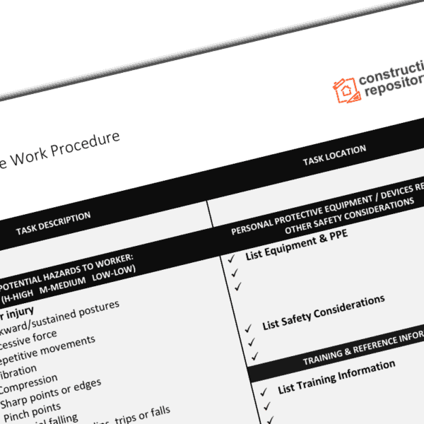 Construction Task Specific Safe Work Procedure Template - Construction ...