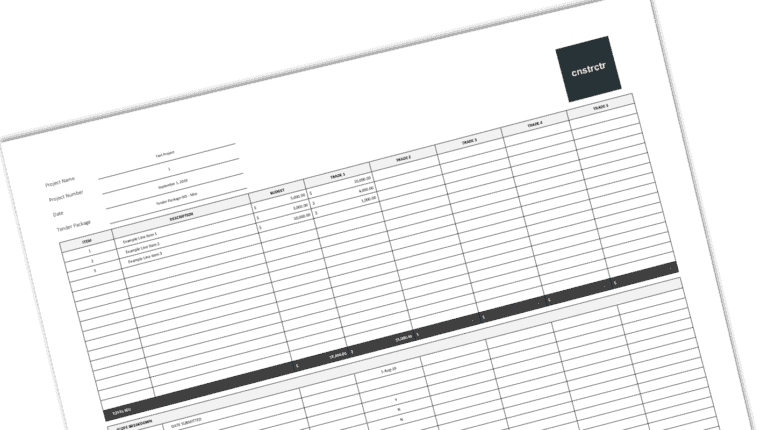 Construction Tender Recap Template - Construction Files