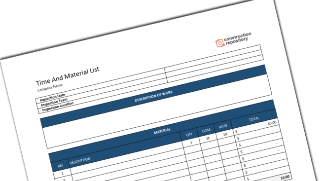 Construction Time And Material Template - Construction Files