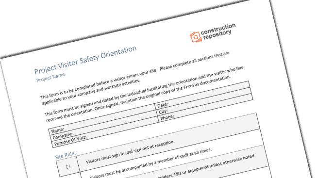 Construction Visitor Orientation Template - Construction Files