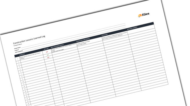 Project Lessons Learned Template - Construction Files