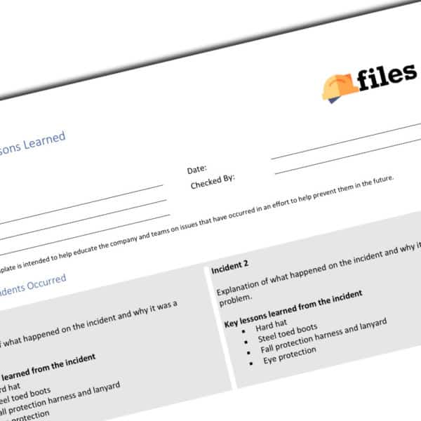 Safety Lessons Learned Template - Construction Files