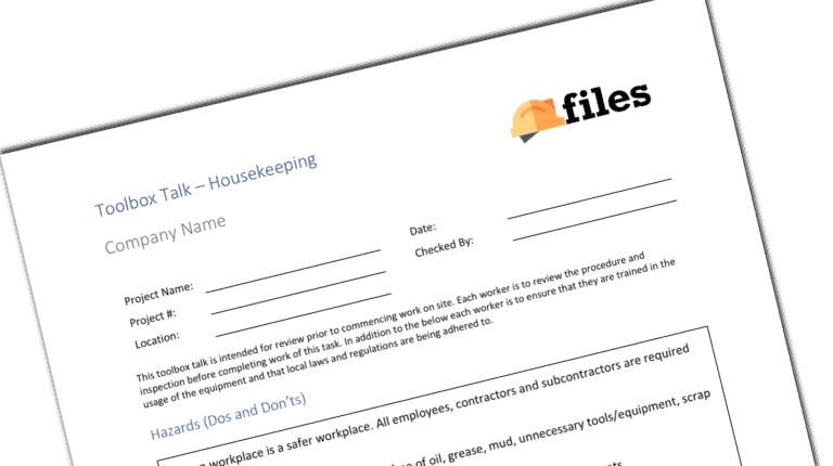 Toolbox Talk - Housekeeping - Construction Files