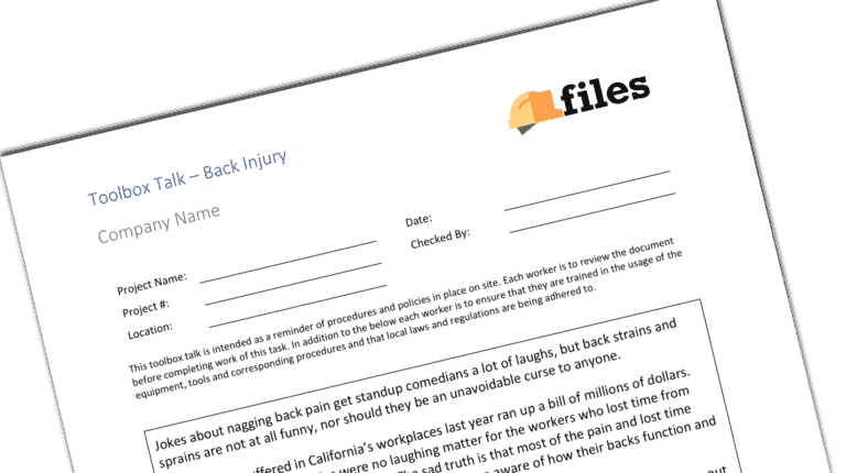 Toolbox Talk - Back Injury - Construction Files