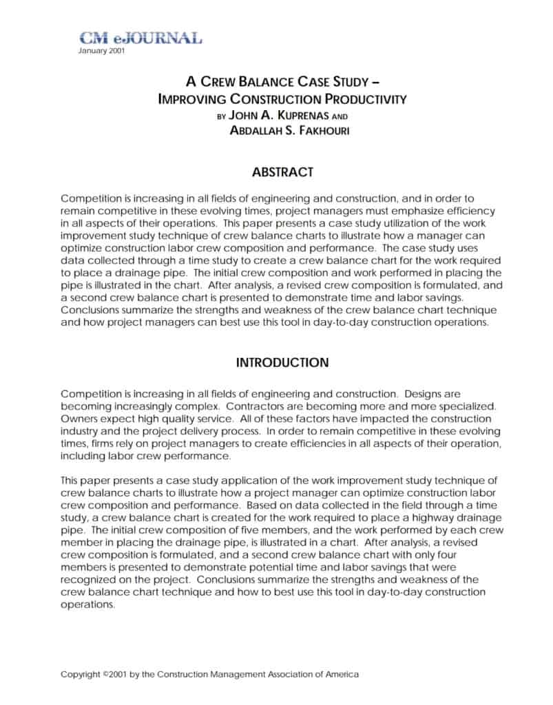 Improving Productivity Through Crew Balance - Construction Files