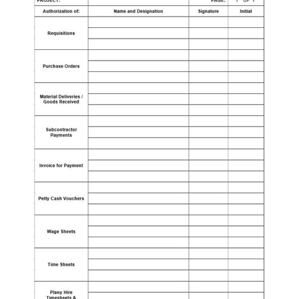 Authorized Signature Sheet - Construction Files