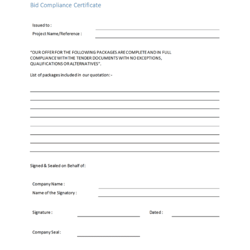 Bid Compliance Certificate - Construction Files