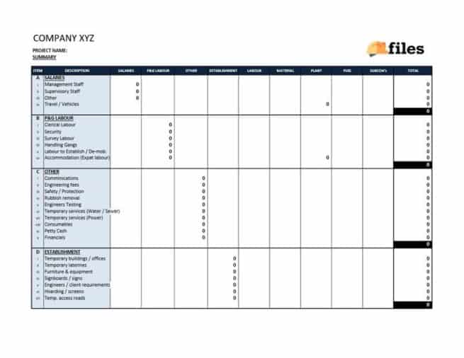 Construction Cost Forecast Template - Construction Files