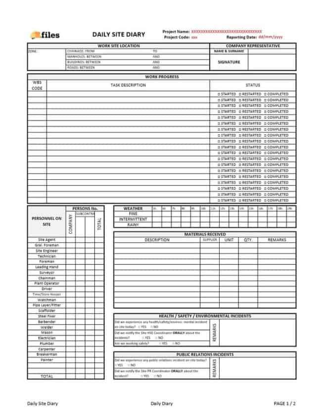 Daily Site Diary - Construction Files
