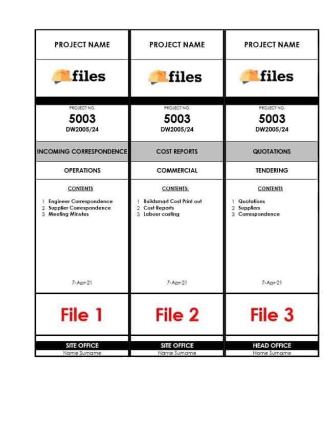 Filing Labels - Construction Files