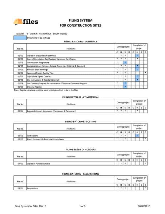 Filing Register - Construction Files