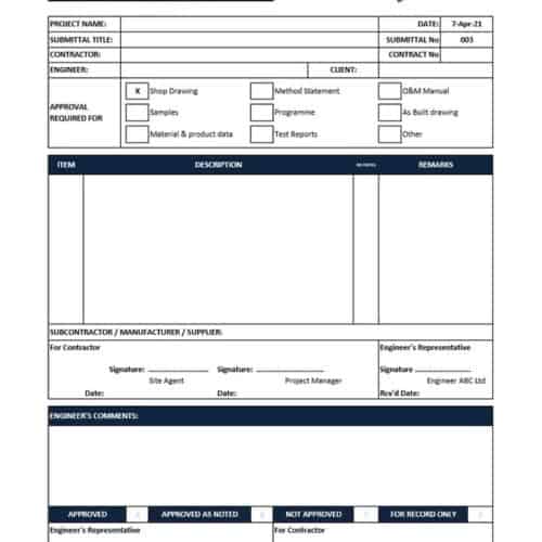 Submittal Cover Sheet - Construction Files