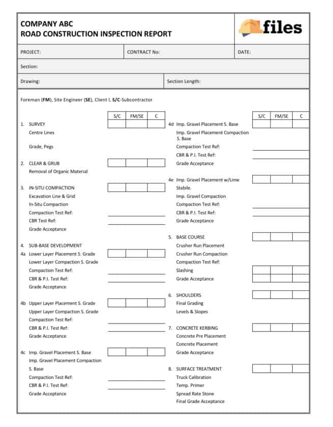 Road Construction Inspection Report - Construction Files