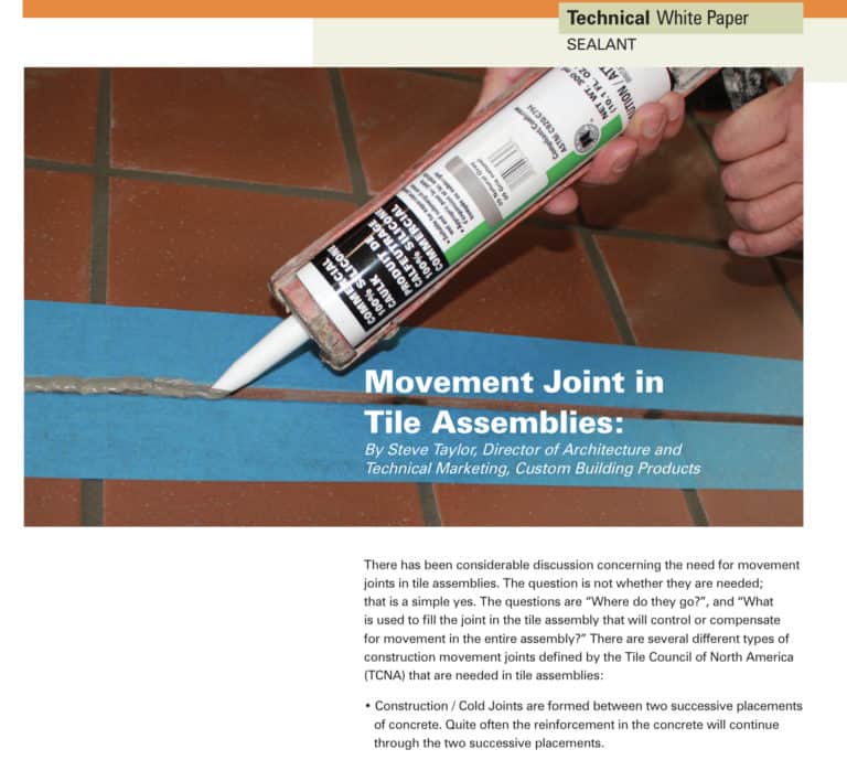 Movement Joints In Tile Assemblies - Construction Files