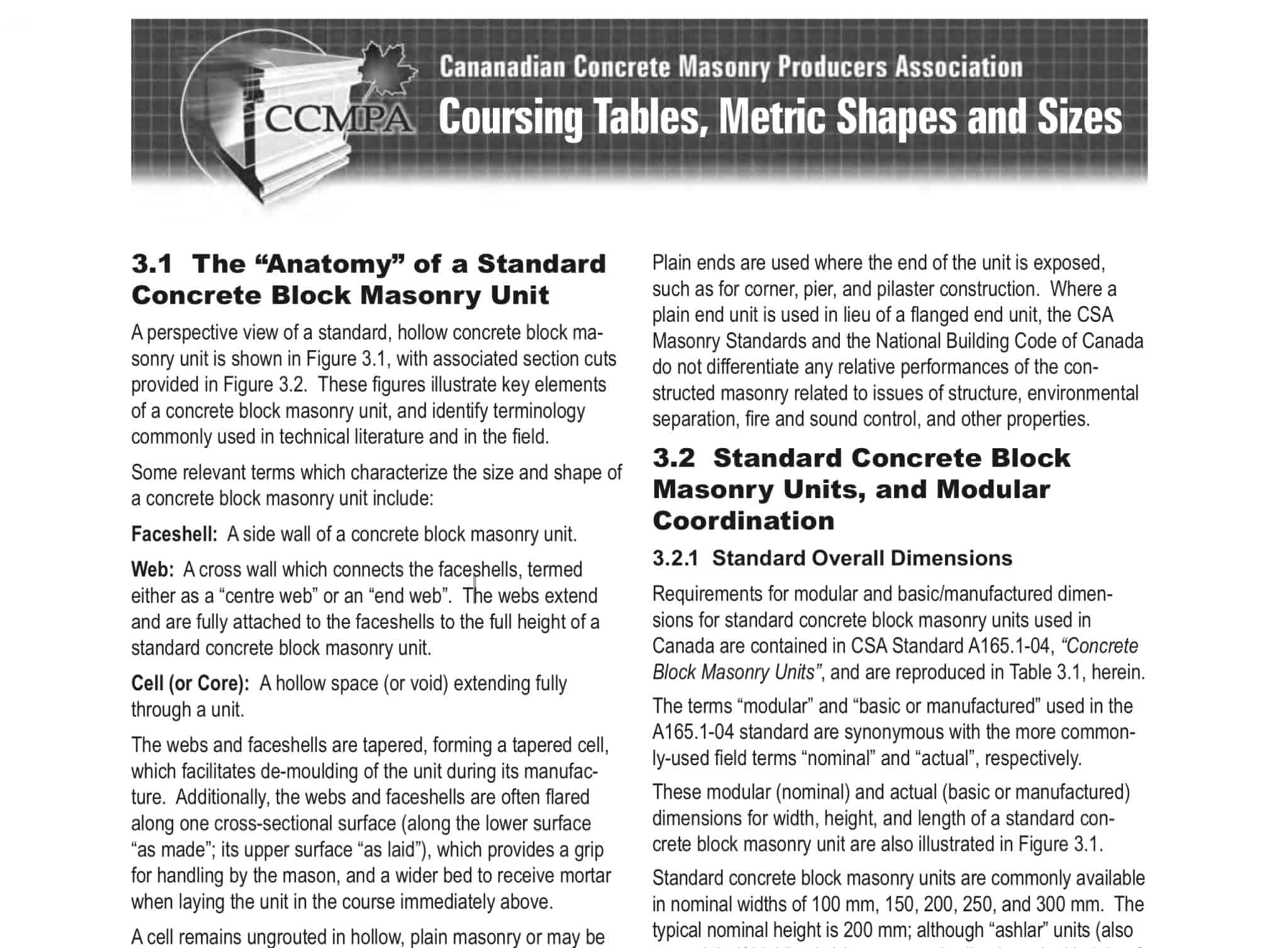 Masonry Coursing Tables, Shapes And Sizes - Construction Files
