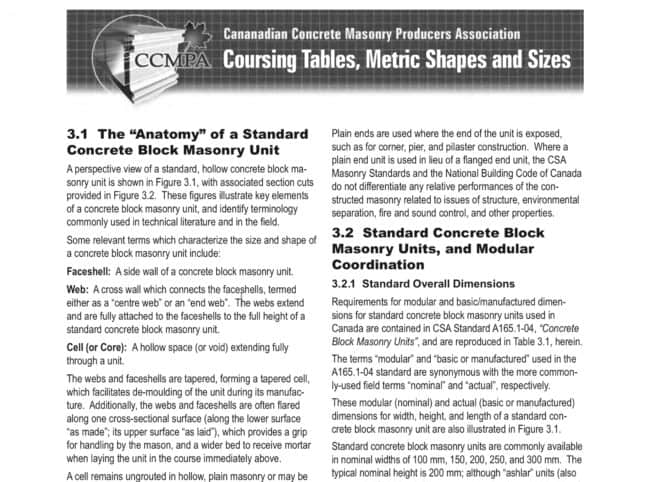 Masonry Coursing Tables, Shapes And Sizes - Construction Files