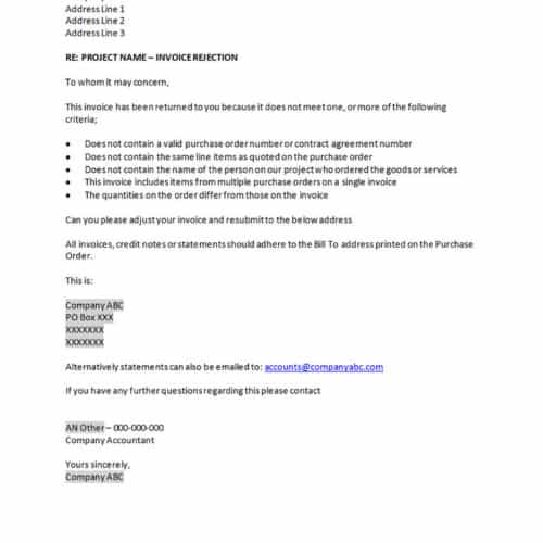 Supplier Invoice Rejection Letter - Construction Files