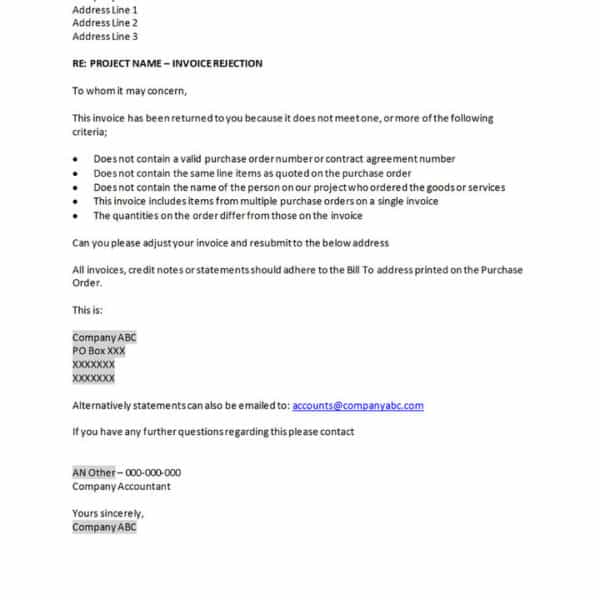 Supplier Invoice Rejection Letter - Construction Files