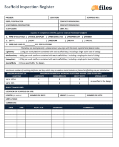 Scaffold Inspection Register - Construction Files