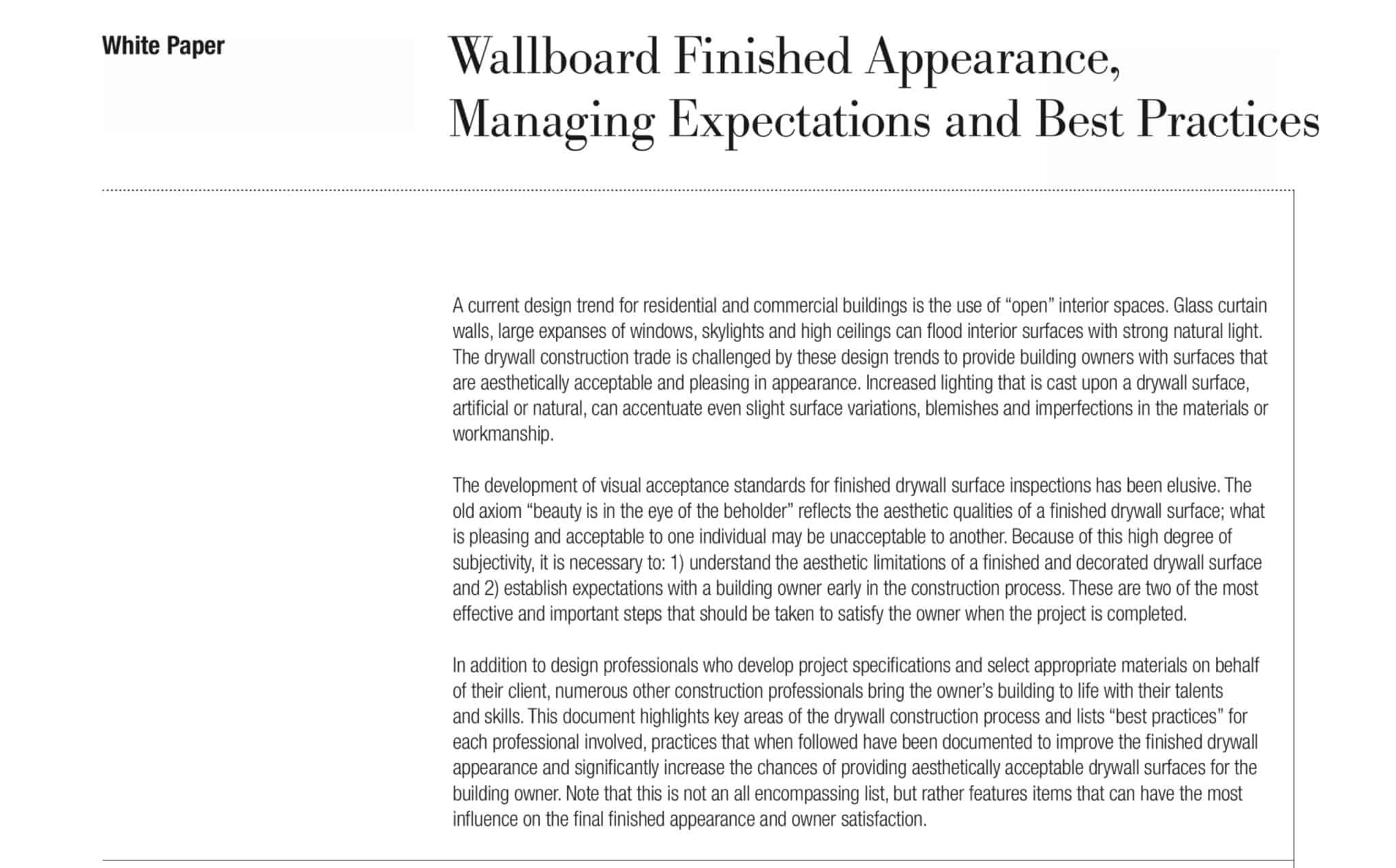 Wallboard Finished Appearance Best Practices - Construction Files