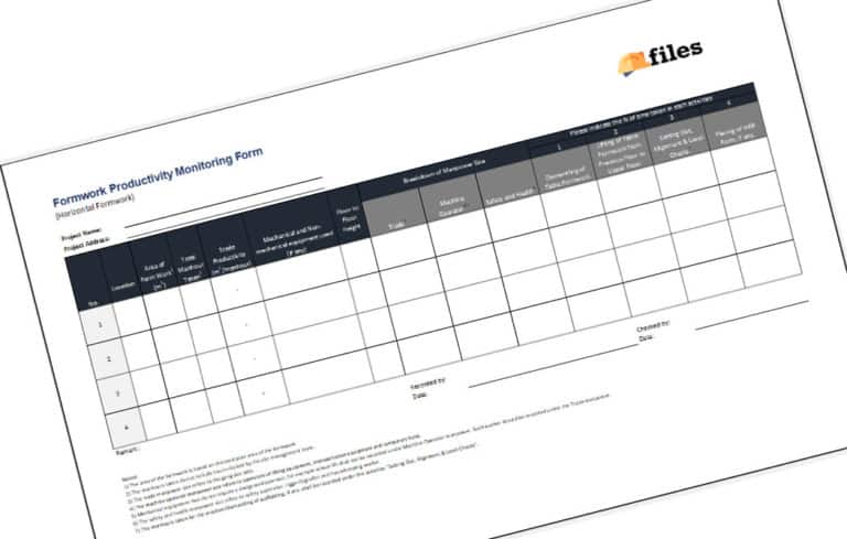 Horizontal Formwork Productivity Monitoring Form - Construction Files