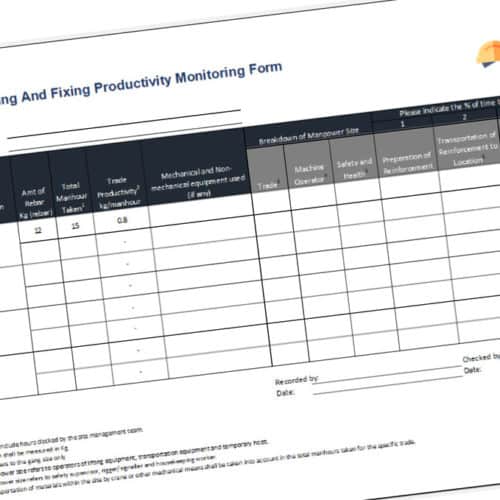 Reinforcement Steel Placing Productivity Monitoring Form - Construction ...