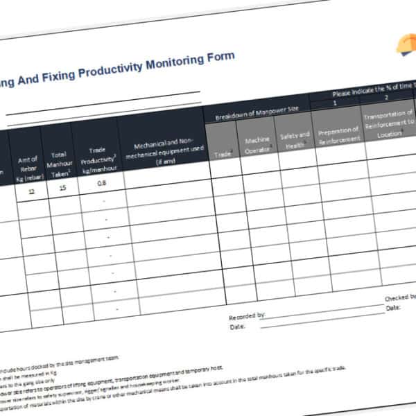 Reinforcement Steel Placing Productivity Monitoring Form - Construction ...