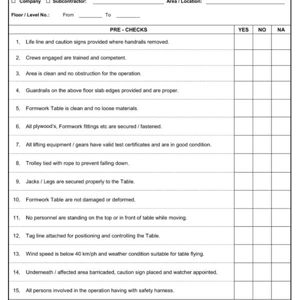 Permit To Work Form - Construction Files