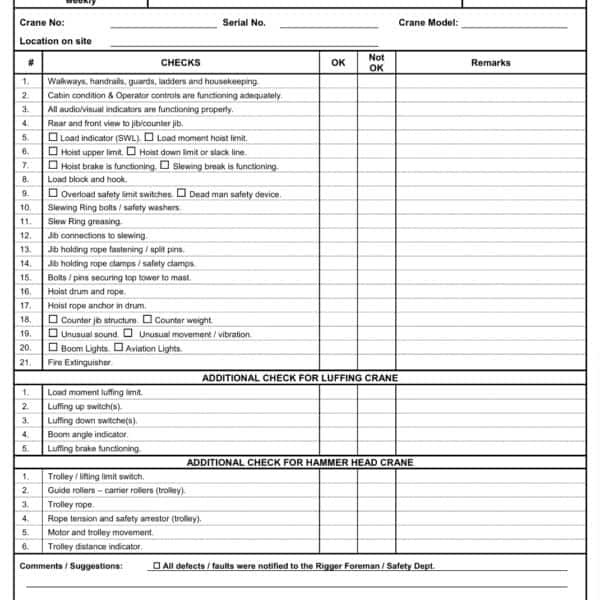 Skid Steer Daily Inspection Checklist - Construction Files