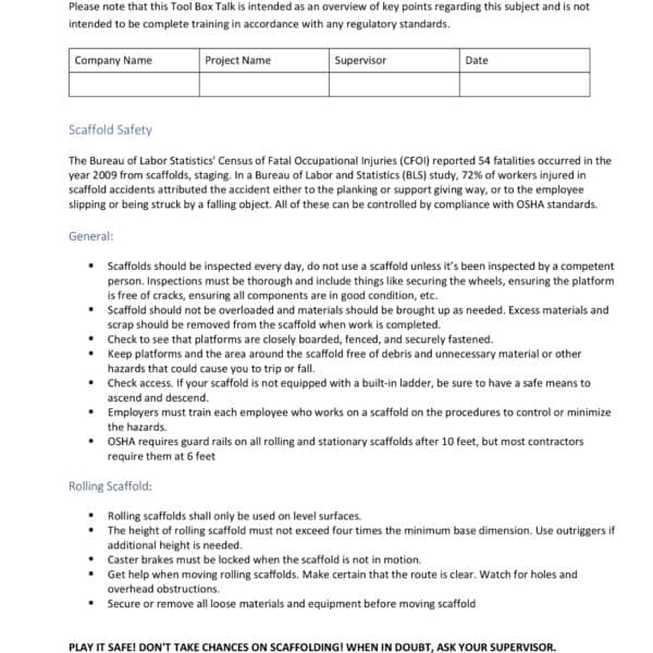 Construction Project Site Specific Safety Risk Assessment