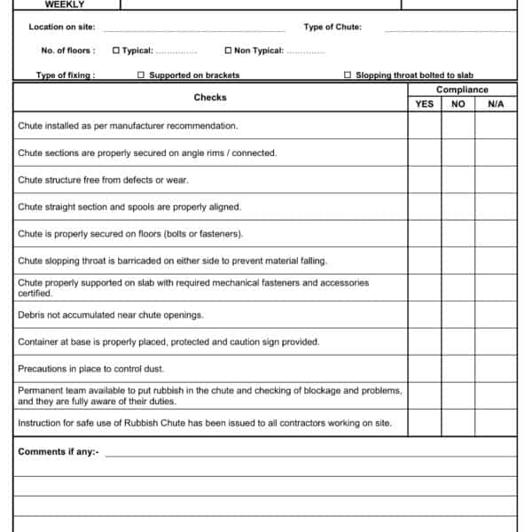 Temporary Garbage Chute Construction Checklist - Construction Files