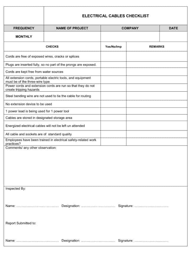 Electrical Cabling Construction Checklist - Construction Files