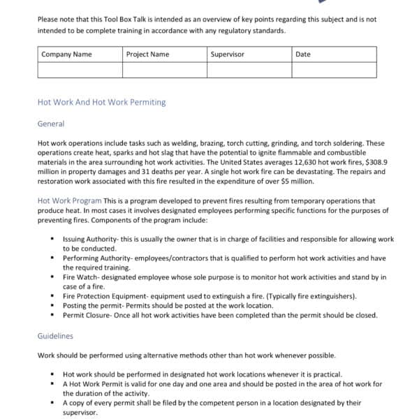 Weekly Safety Meeting - Safety Data Sheets - Construction Files