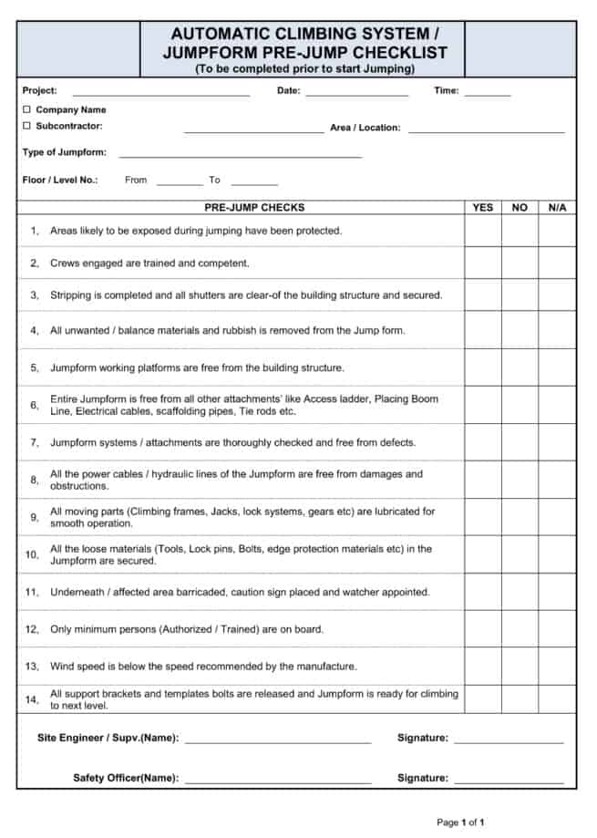Jump Form Pre-Jump Construction Checklist - Construction Files