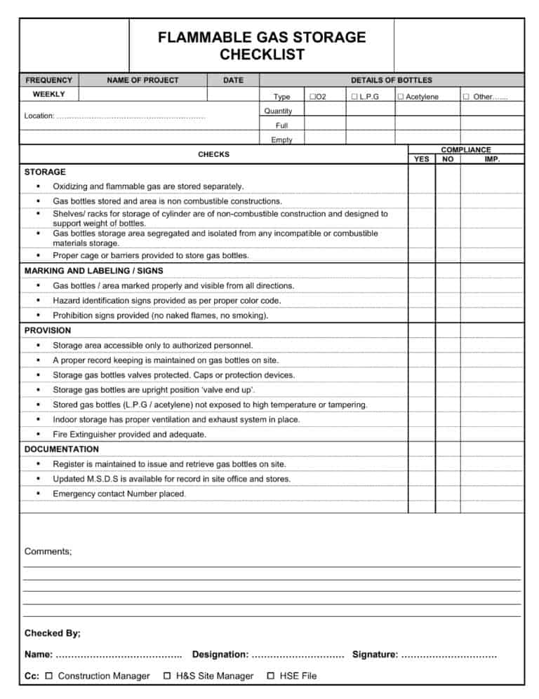 Flammable Gas Construction Checklist - Construction Files